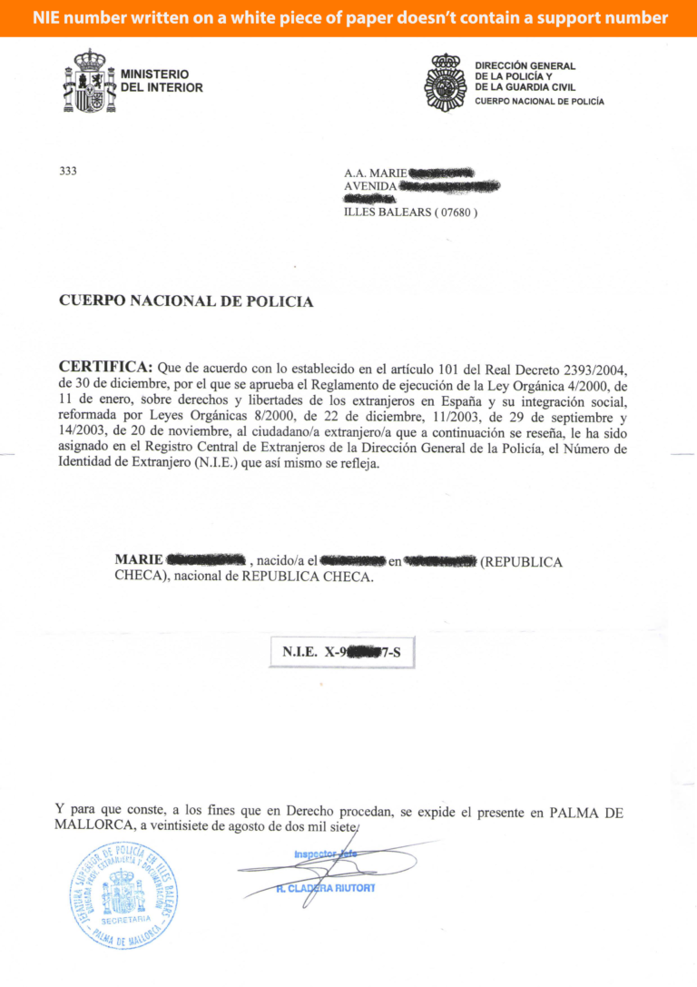 Número de Soporte - NIE Barcelona